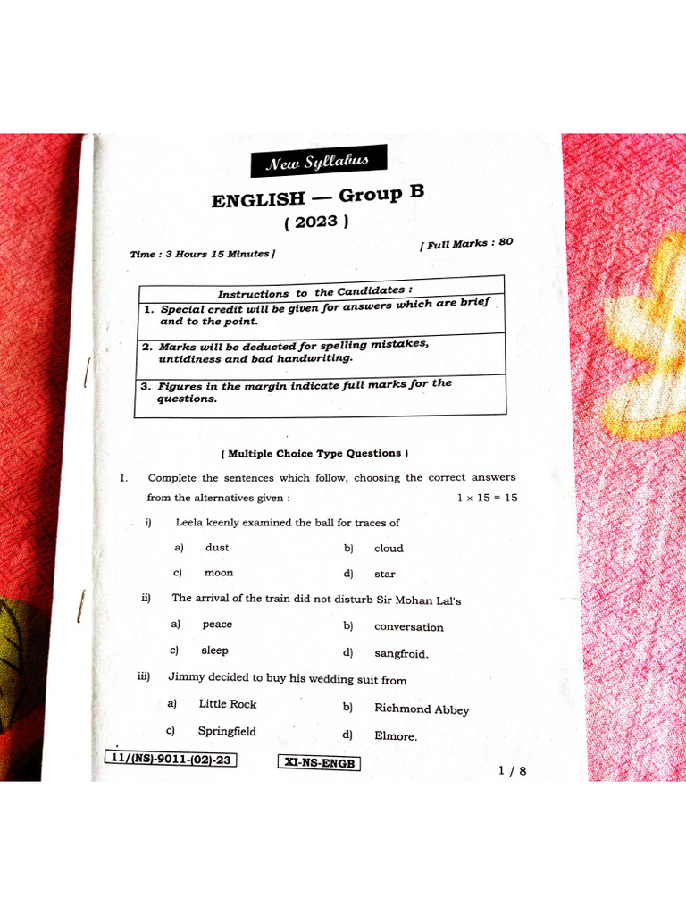 English 2023 Question Paper | PDF