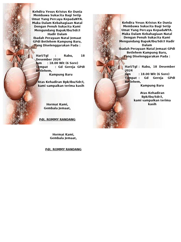 Ibadah Natal GPdI Betlehem 2024 | PDF