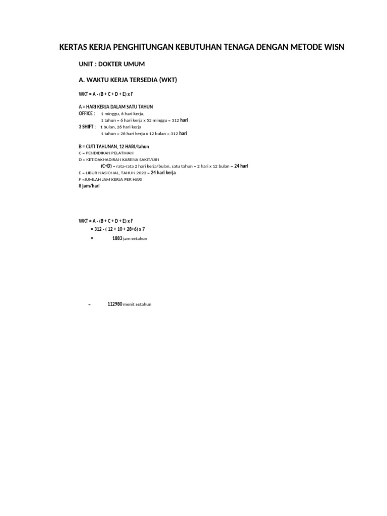 Kebutuhan Tenaga Dokter Umum Metode WISN | PDF