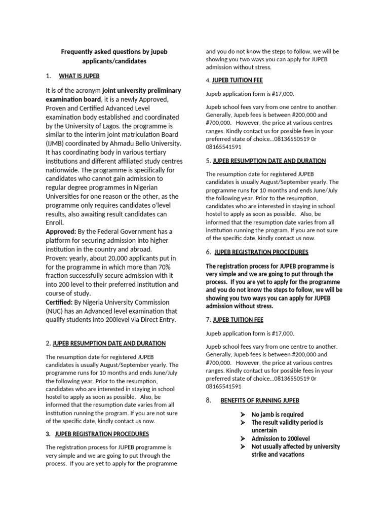 JUPEB: Key Information for Candidates | PDF | Social Sciences ...