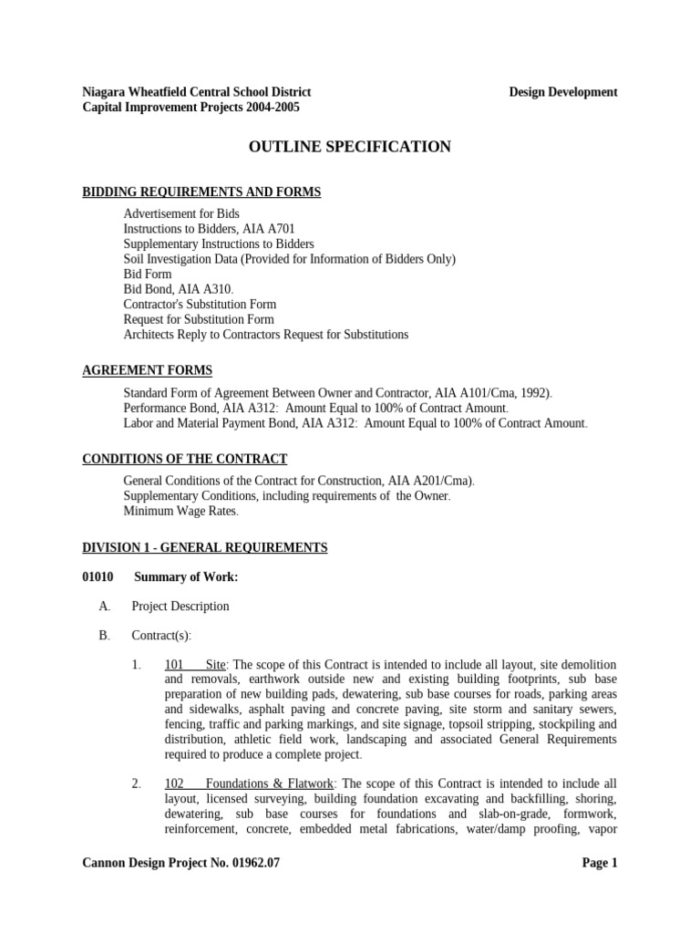 DD Outline Spec (05-23-05) (Revision 3) | PDF | Masonry | Door