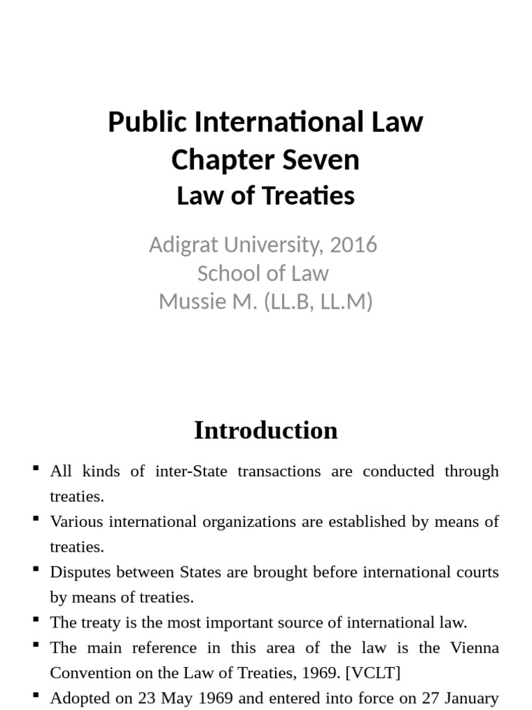 7 Chapter Seven Law of Treaties | PDF | Treaty | Memorandum Of ...