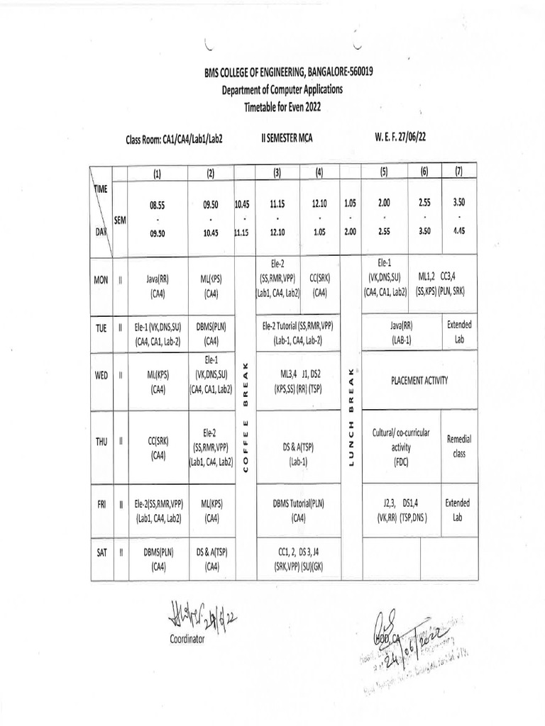 Timetable Even Semester 2022 | PDF