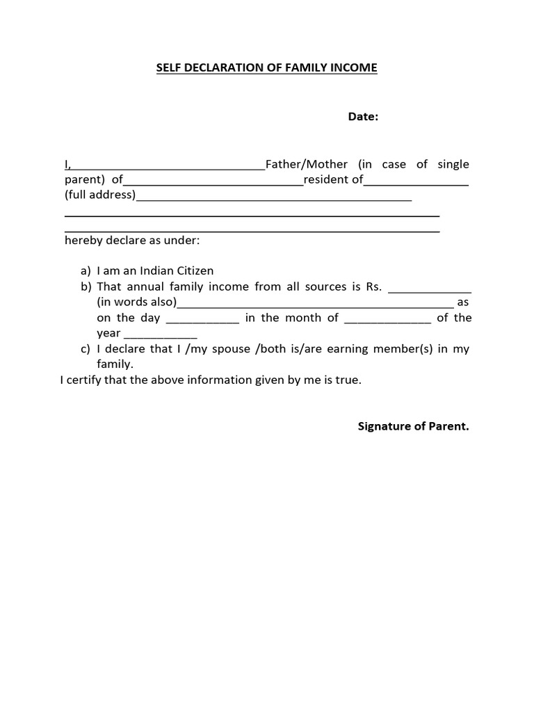 Self Declaration of Family Income | PDF
