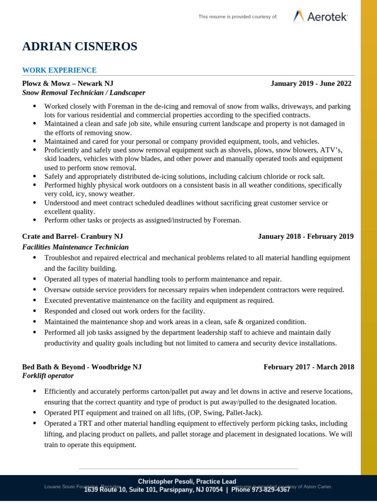 Resume of Adrian Cisneros | PDF | Forklift | Warehouse