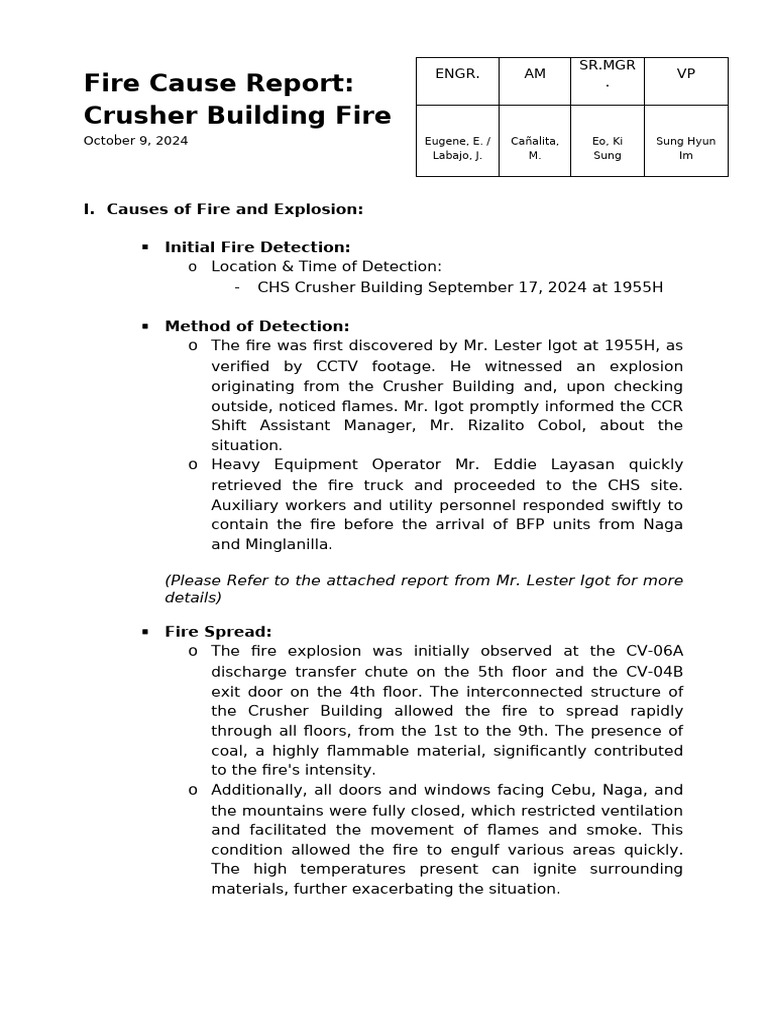 Crusher Building Fire Cause Analysis | PDF | Fires | Firefighting