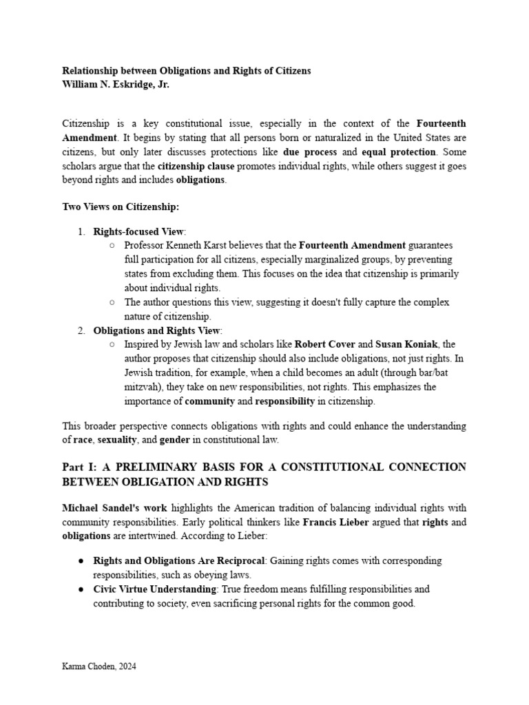 Citizenship: Rights and Obligations Explained | PDF | Fourteenth ...