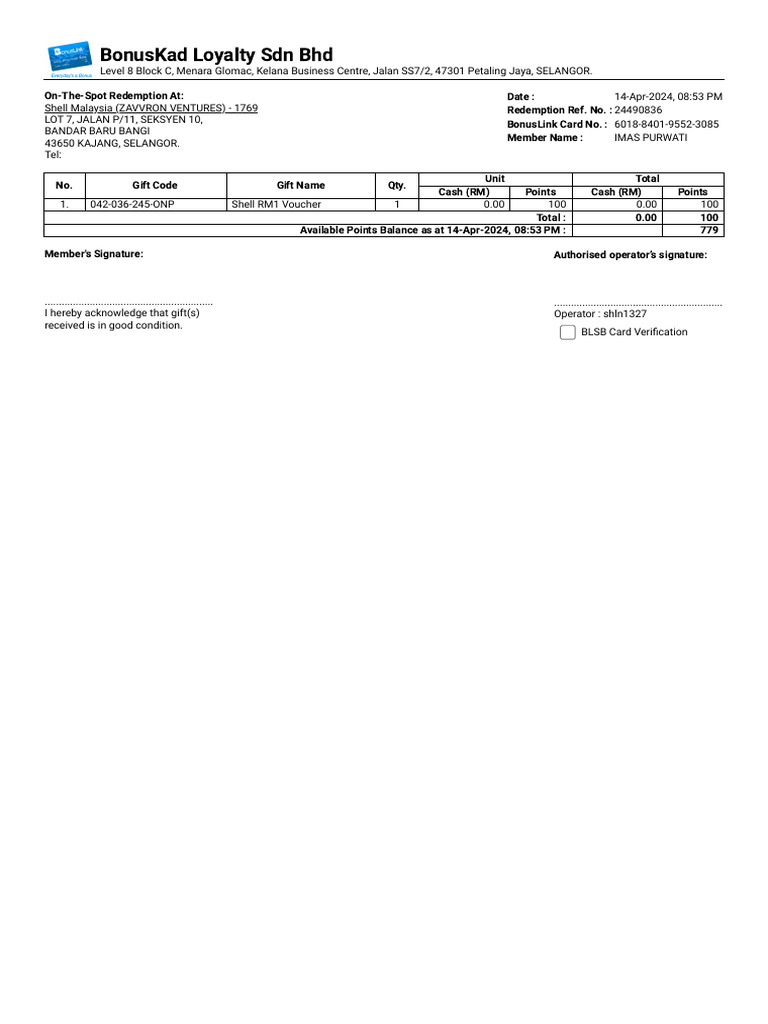 Redemption Receipt | PDF