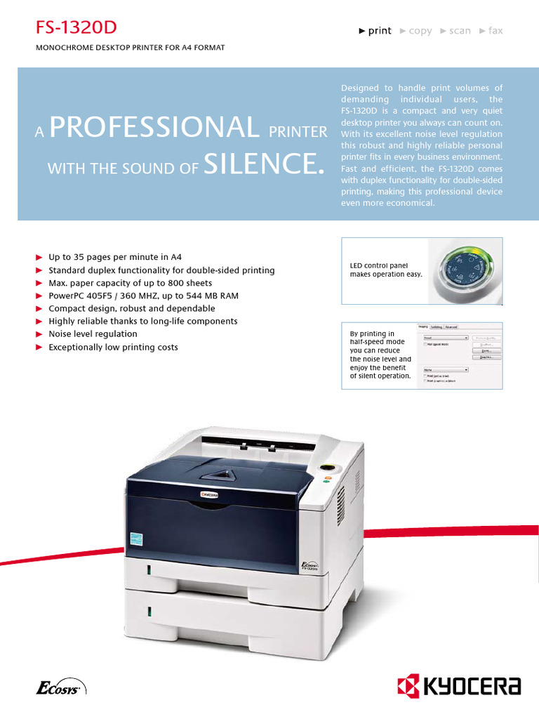FS-1320D Quiet A4 Monochrome Printer | PDF | Printer (Computing ...