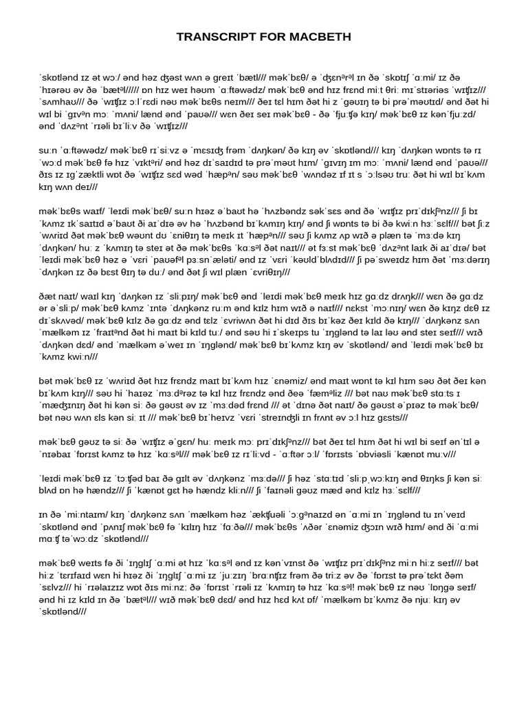 Transcript for Macbeth | PDF