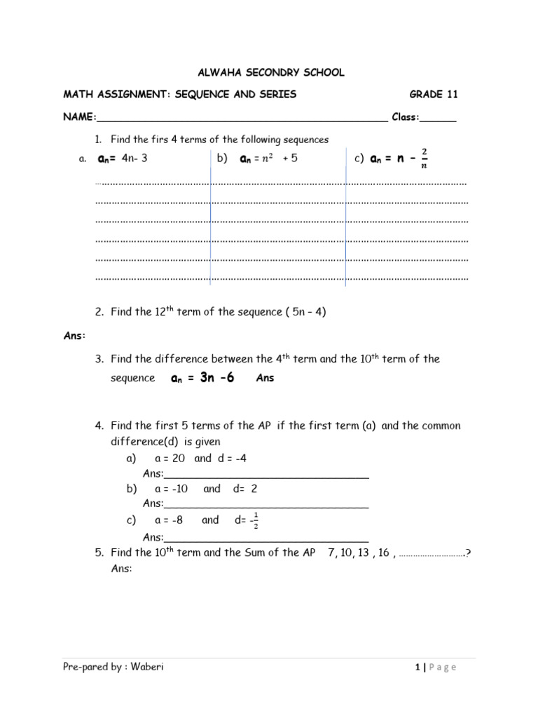 Form 3 Assignment Sequence and Series | PDF | Mathematics | Mathematical Analysis