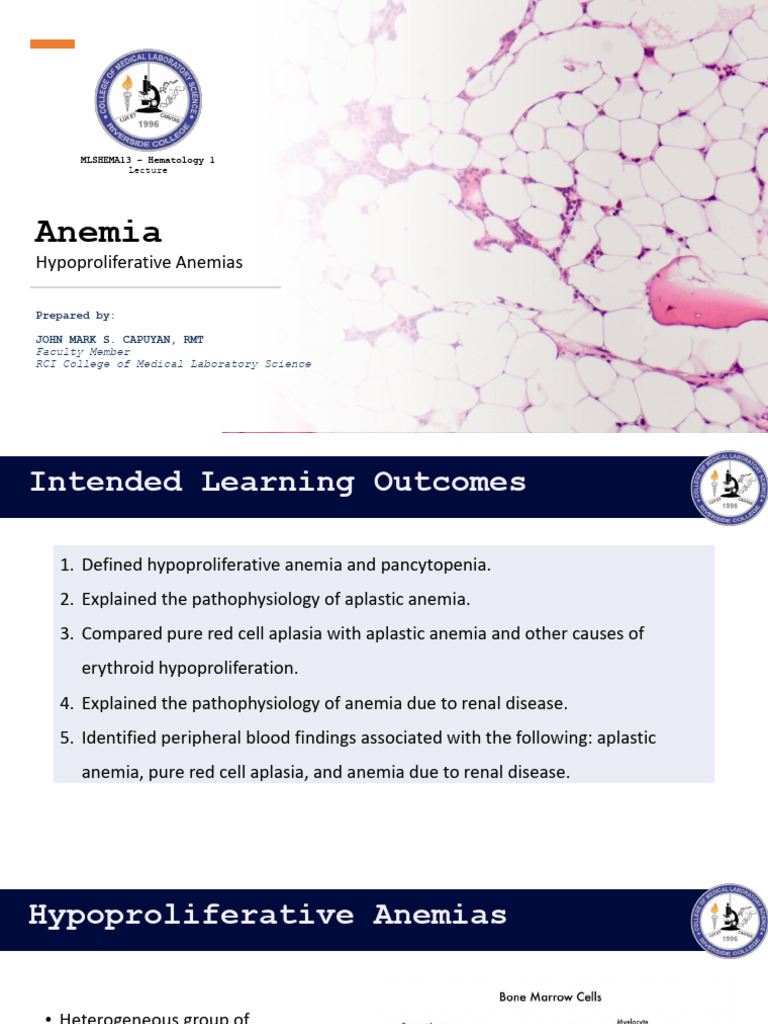 Lesson 7 - Hypoproliferative Anemias | PDF | Anemia | Tissue (Biology)