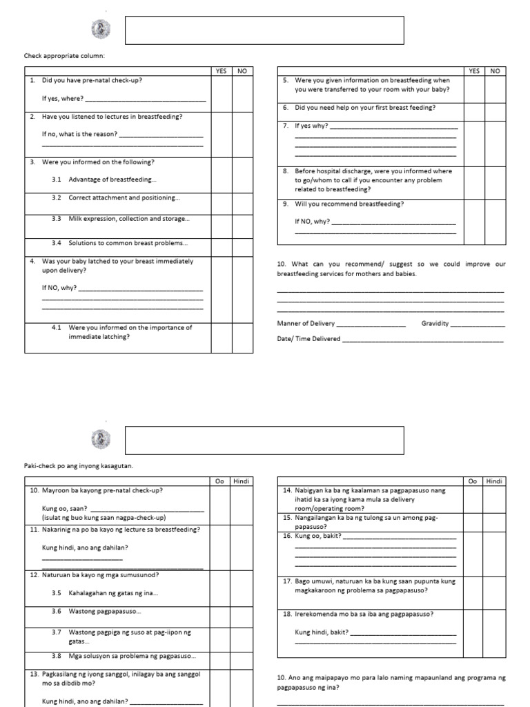 MBFHI Survey English-Tagalog | PDF