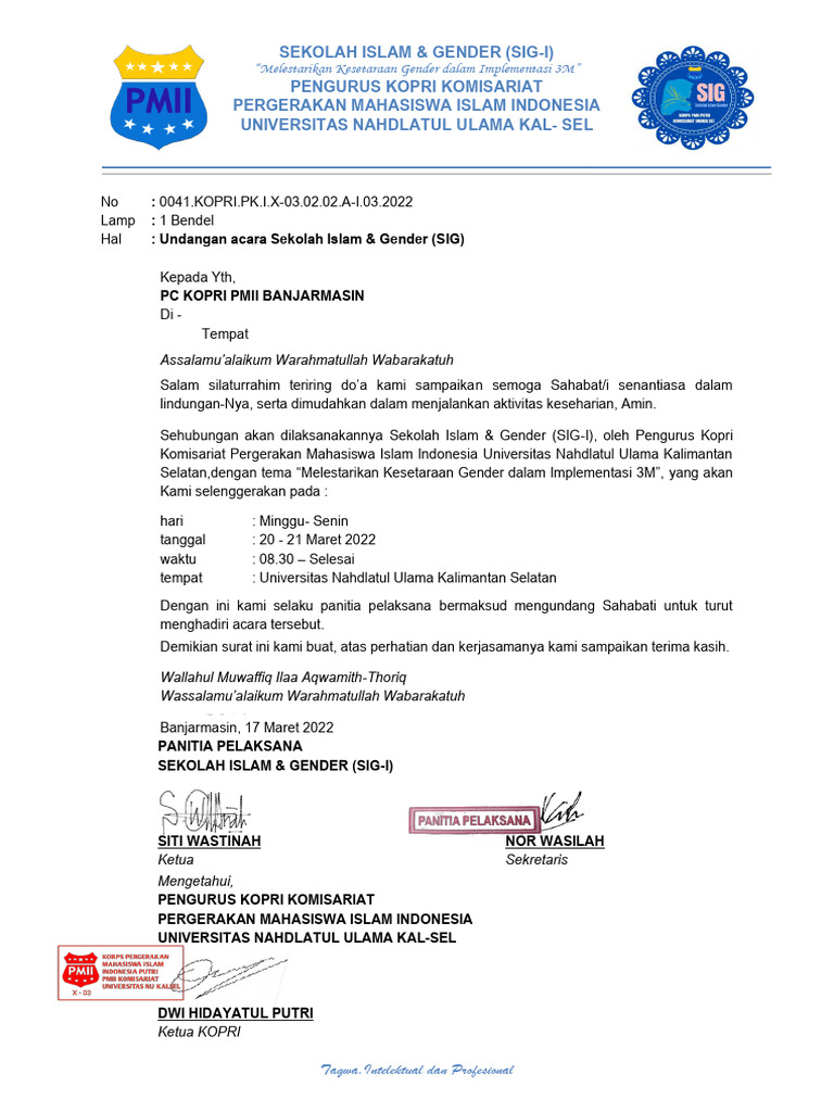 Undangan PC Kopri Pmii BJM | PDF