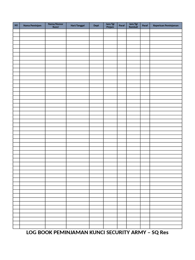 Log Book Peminjaman Kunci Potrait | PDF