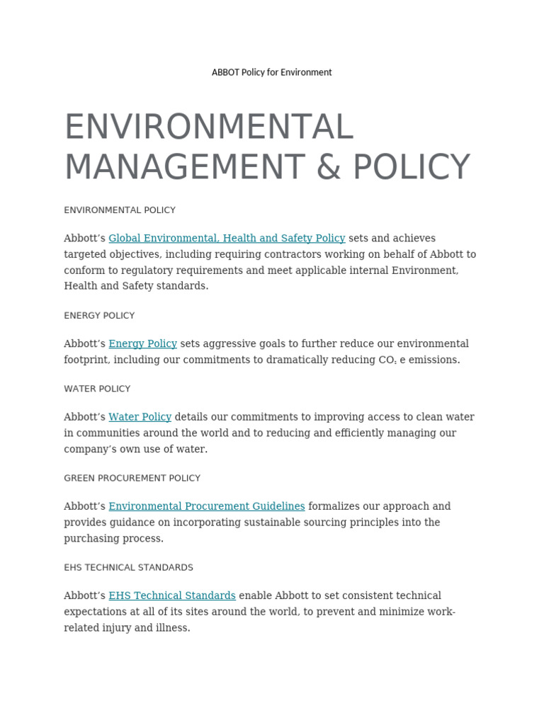Abbott's Environmental Policies | PDF