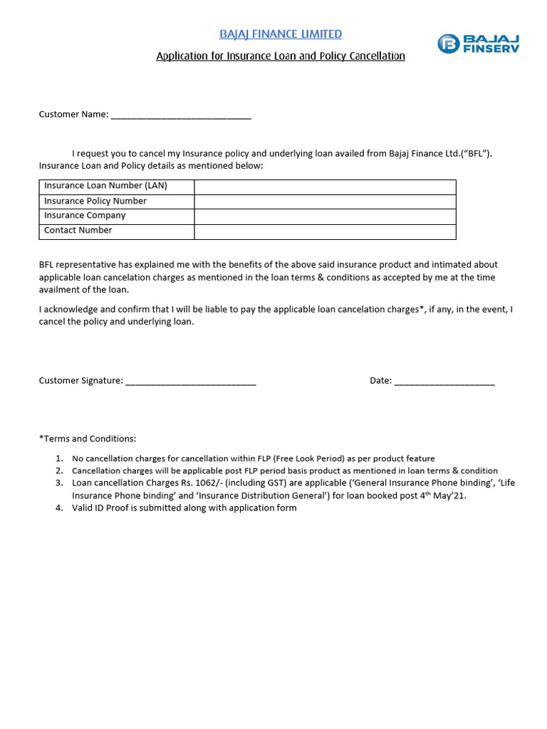 Bajaj Mudra Loan Cancellation Request | PDF