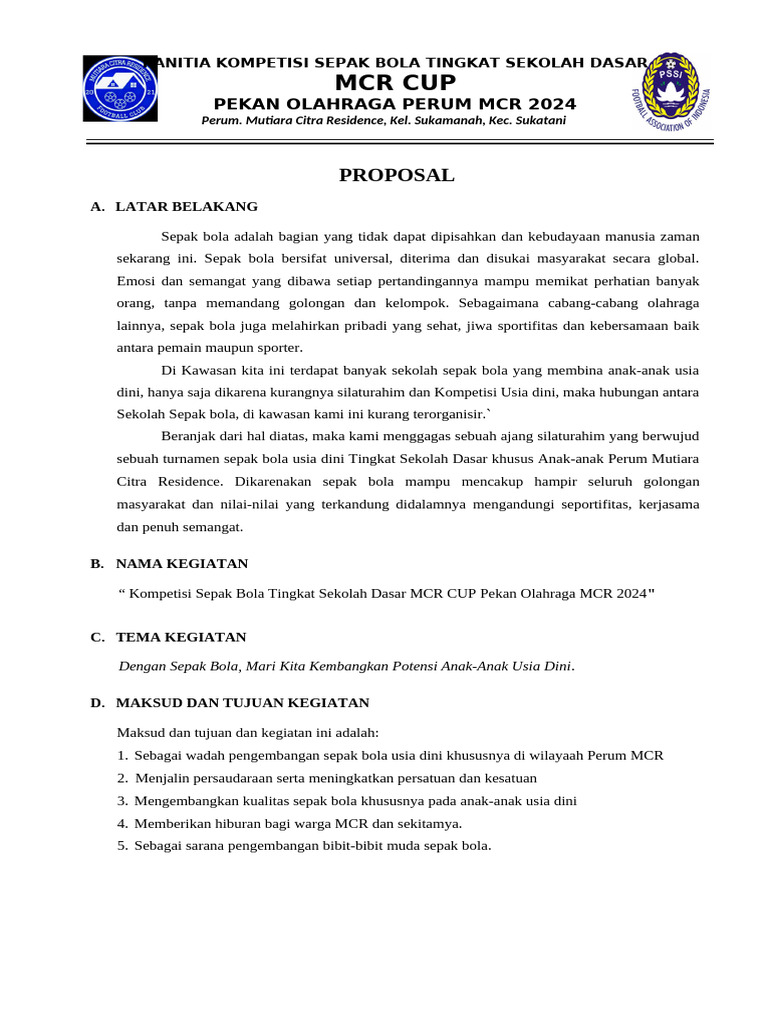 Proposal Kompetisi Sepak Bola Usia Dini | PDF