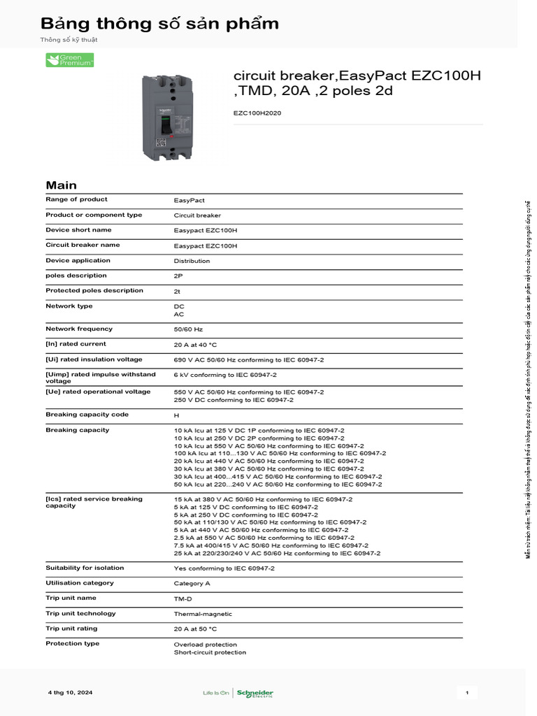 Schneider Electric EasyPact-EZC EZC100H2020 | PDF