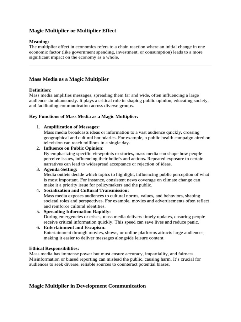 Magic Multiplier or Multiplier Effect | PDF | Mass Media | Public Opinion