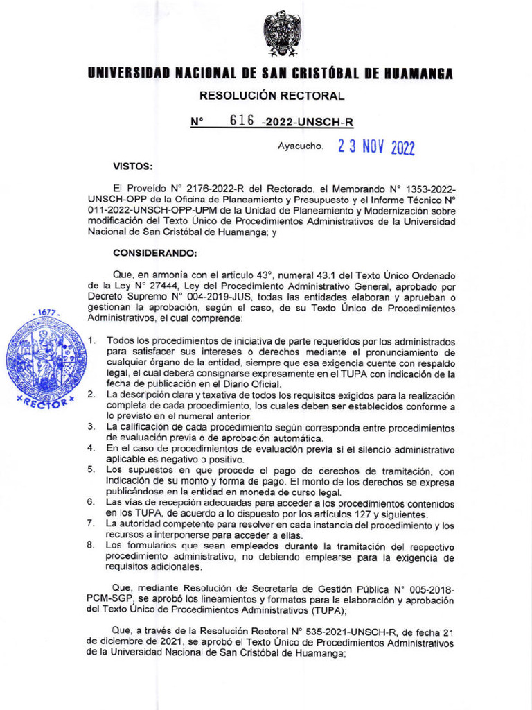 TUPA-2021-ACTUALIZADO-AL-2022-RR-N°-616-2022-UNSCH-R | PDF