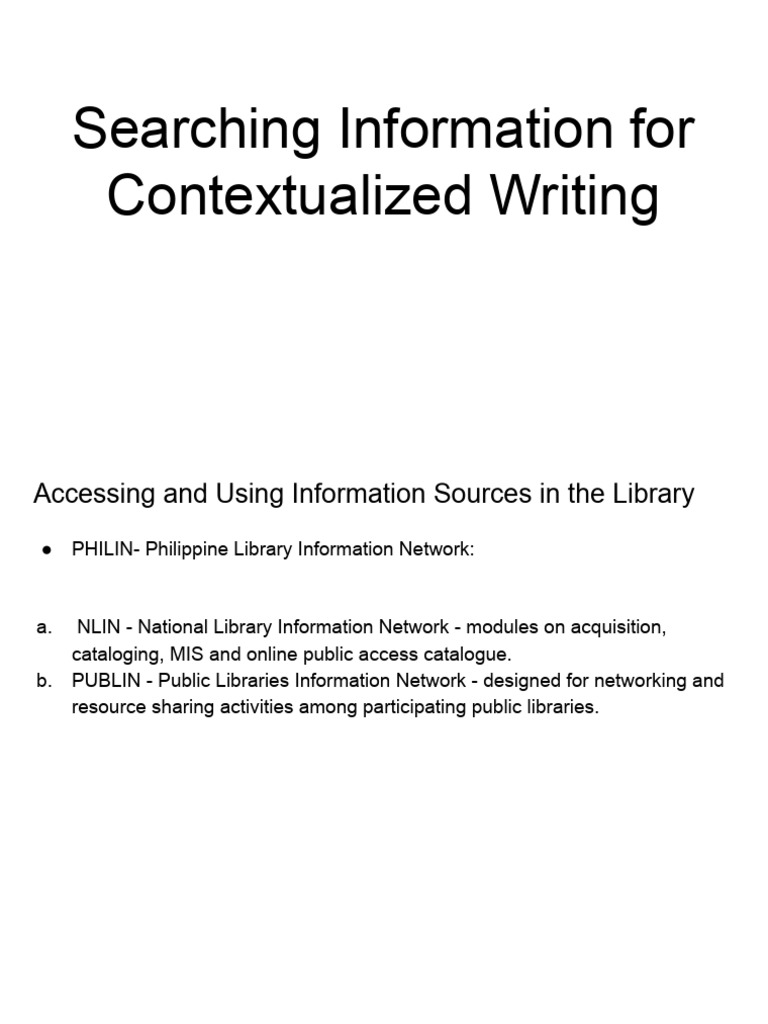 W13 Searching Information For Contextualized Writing | PDF | Libraries ...