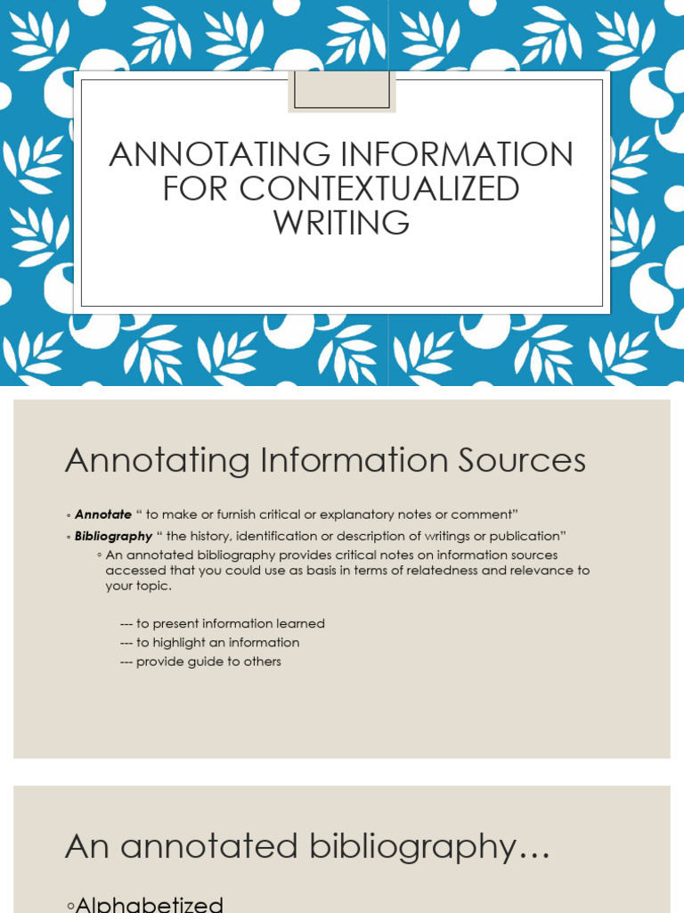 W14 Annotating Information for Contextualized Writing | PDF | Data ...