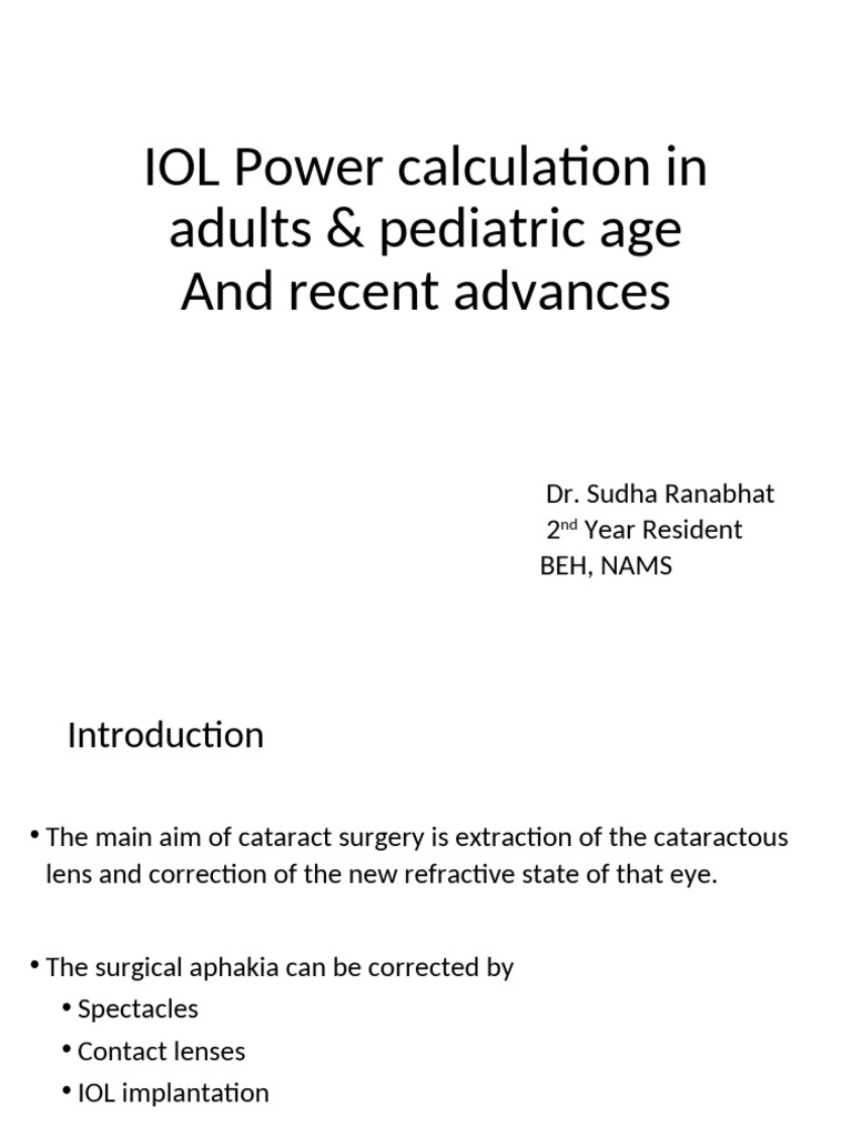 IOL Power Calcln.sudha | PDF | Senses | Light