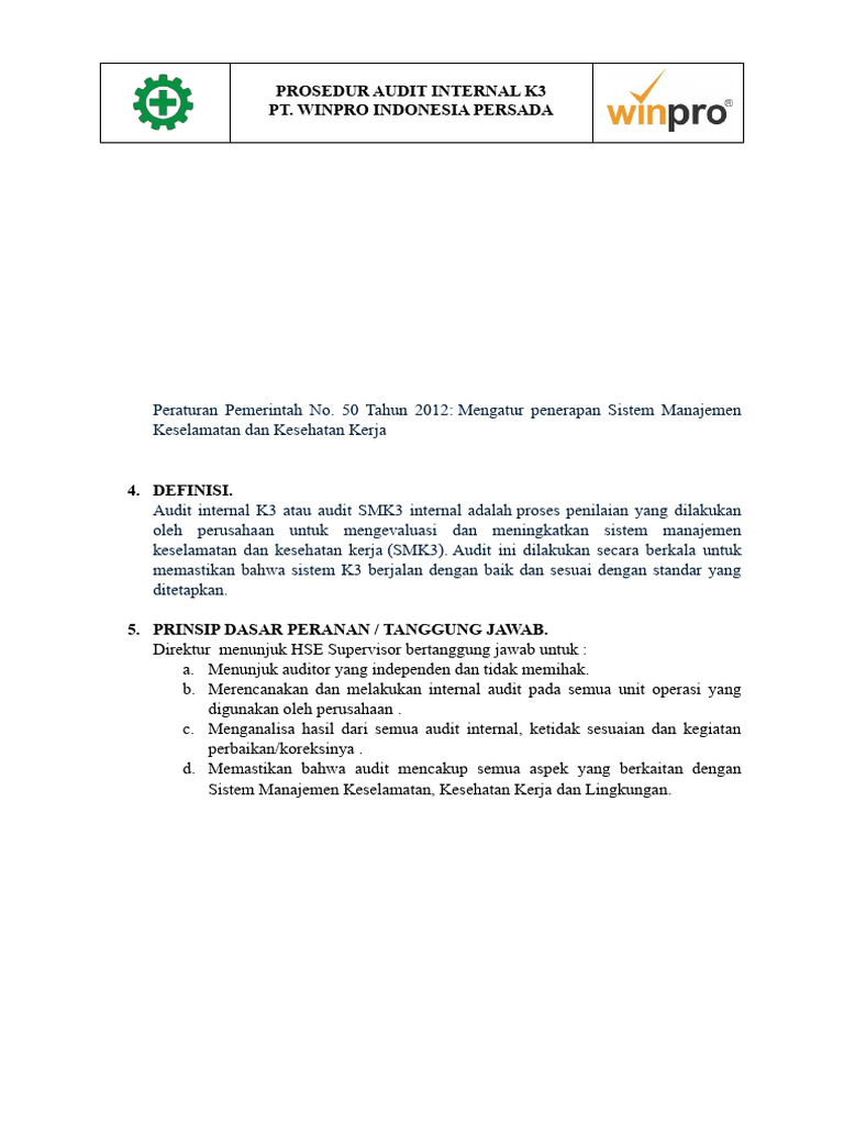 Prosedur Audit Internal K3 Winpro | PDF