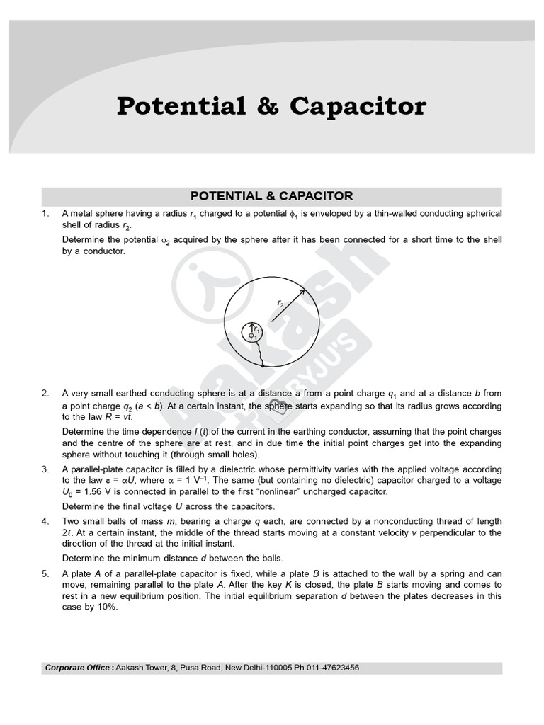 XII - 2. Potential & Capacitor - Question | PDF | Capacitor | Capacitance