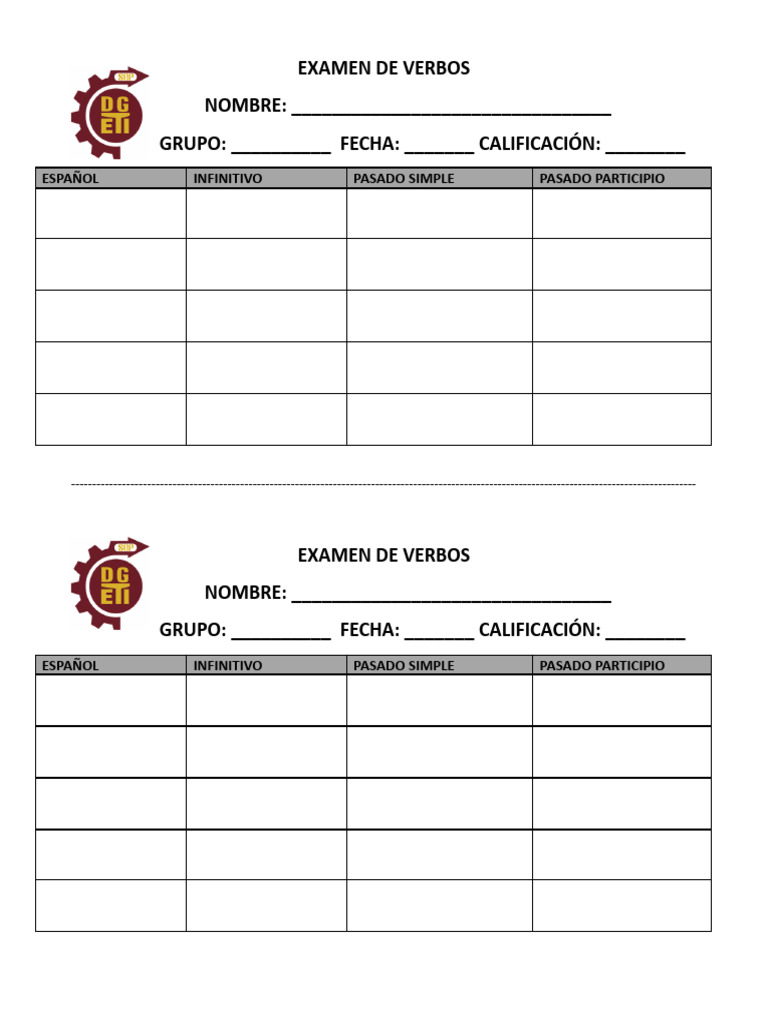 Examen de Verbos en Español | PDF