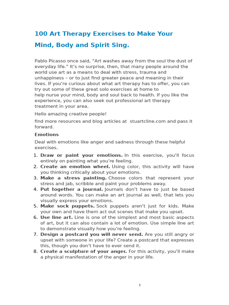 100 Art Therapy Exercises Guide | PDF | Art Therapy | Emotions