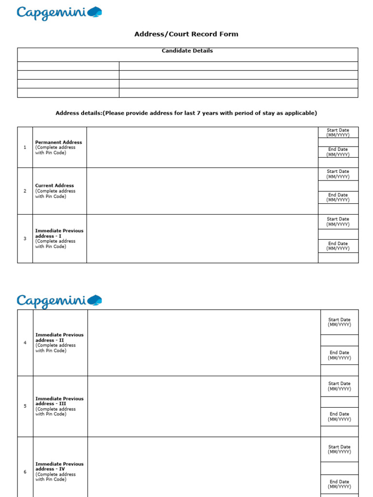 Address and Court Record Form | PDF