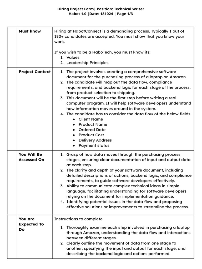 Technical Writer Hiring Project Form Habot1.0 181024 | PDF | Software ...
