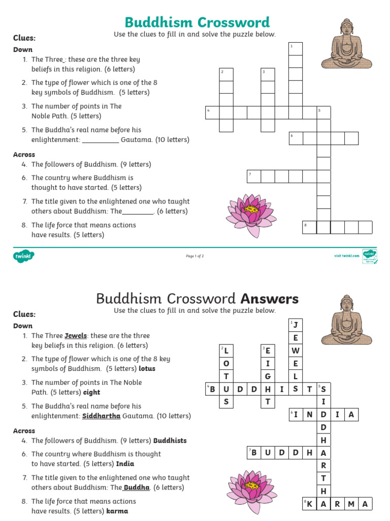 Buddhism Crossword Puzzle Guide | PDF | Crossword | Enlightenment In ...