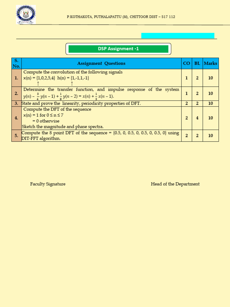 DSP Assignment Questions 2024-25 | PDF