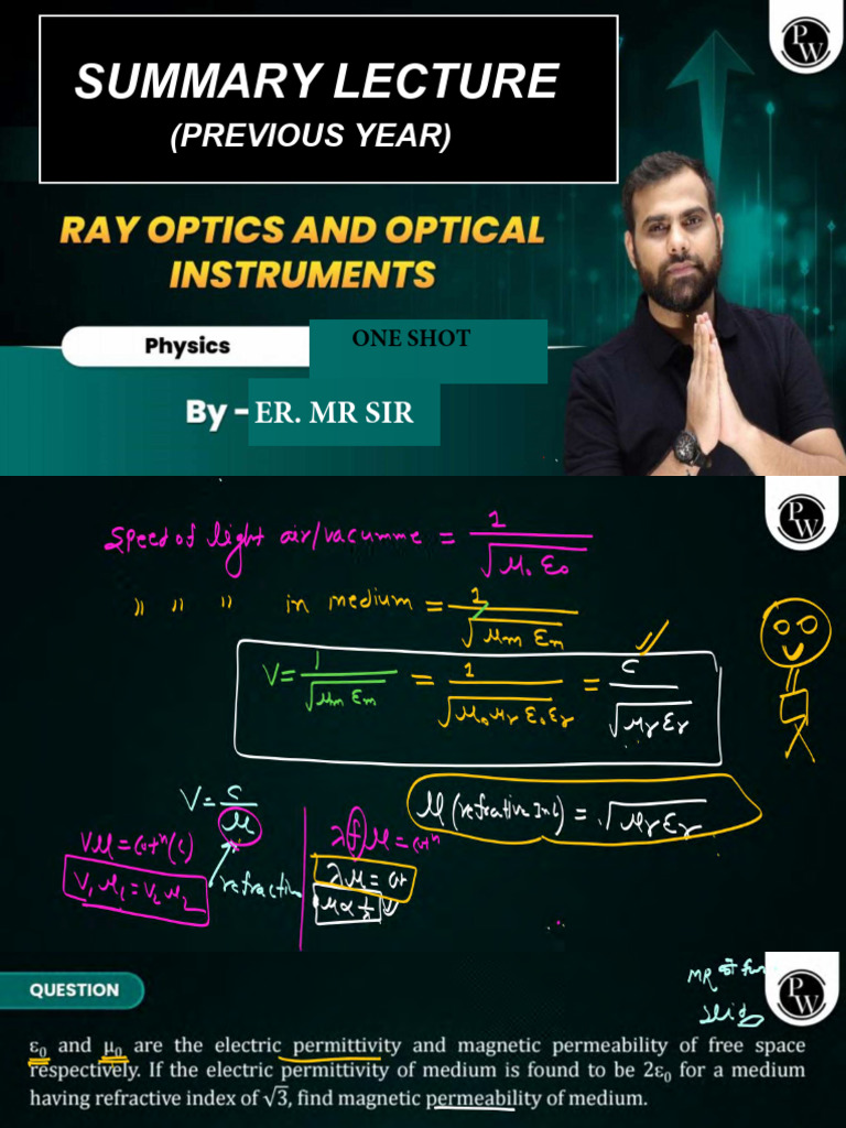 Ray Optics and Optical Instruments Class Notes (Previous Year) PDF | PDF