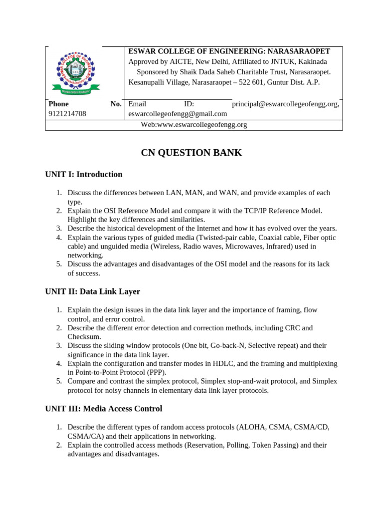 CN QUESTION BANK | PDF | Computer Network | I Pv6