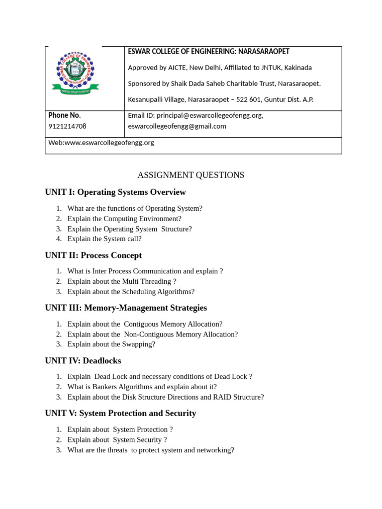 Os Assignment Questions | PDF