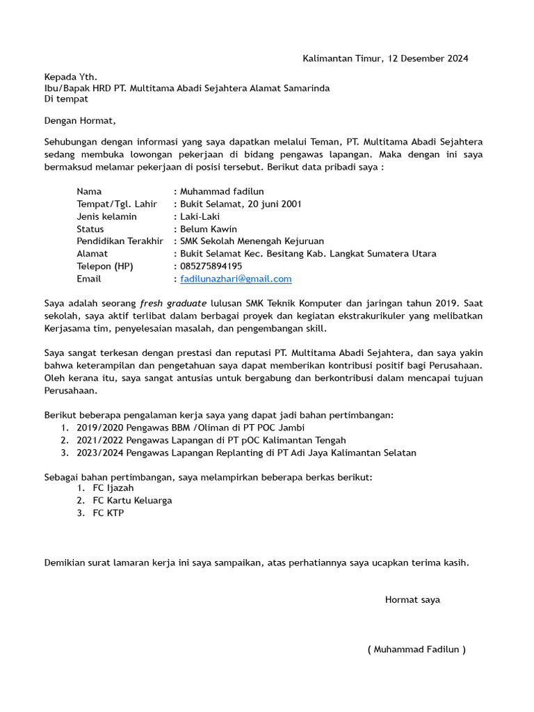 Lamaran Pekerjaan di Multitama Abadi | PDF