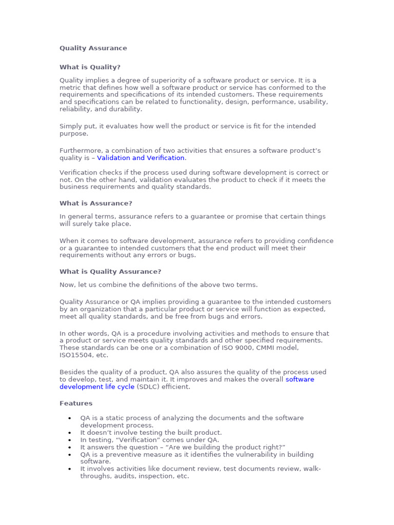Quality Assurance | PDF | Quality Assurance | Quality Management