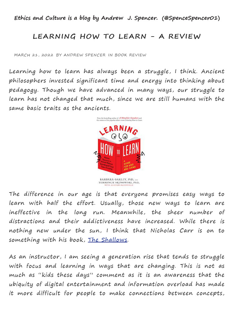 Learning How to Learn: A Review | PDF | Memory | Learning