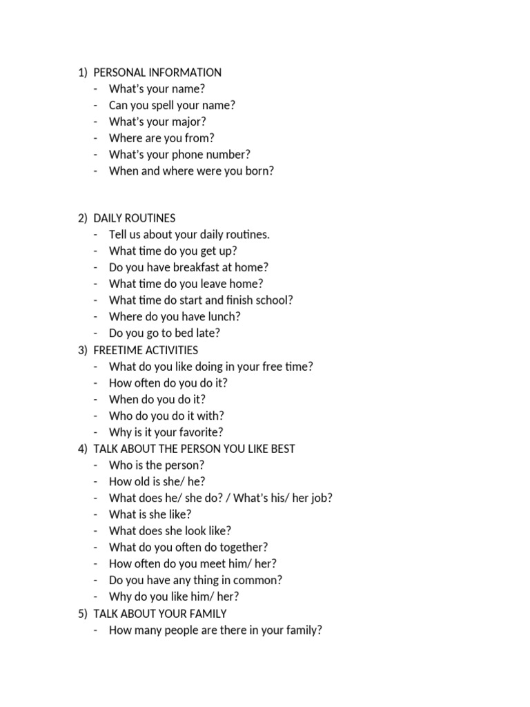 B1 English Speaking Practice Questions | PDF