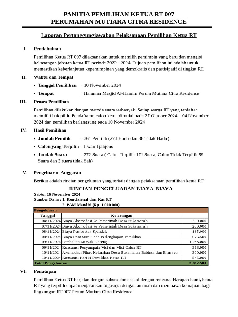 LPJ Pemilihan RT | PDF