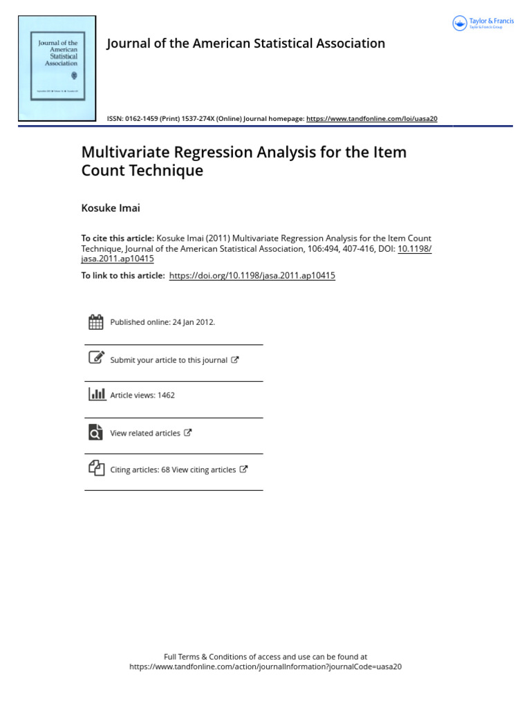Y6. Imai 2011 - Multivariate Regression Analysis For The Item Count Technique | PDF | Statistics ...