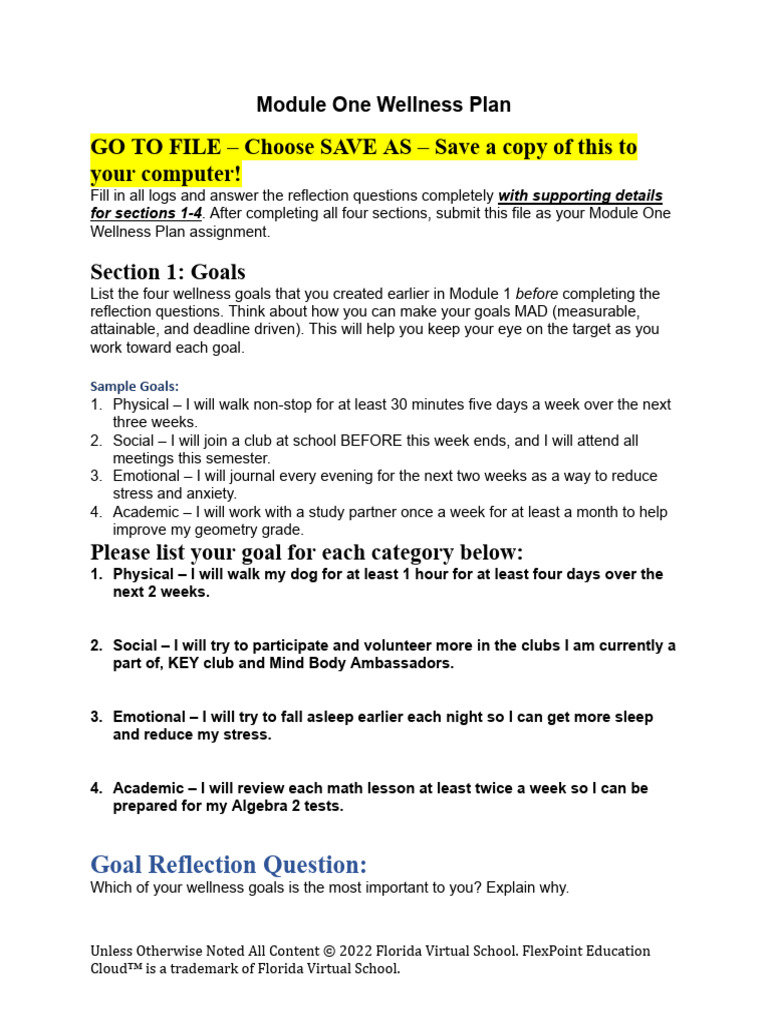 Module One Wellness Plan | PDF | Heart Rate | Physical Fitness