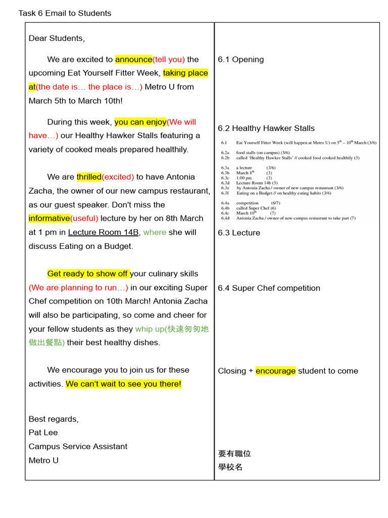 Task 6 Email To Students | PDF | Menu | Cafeteria