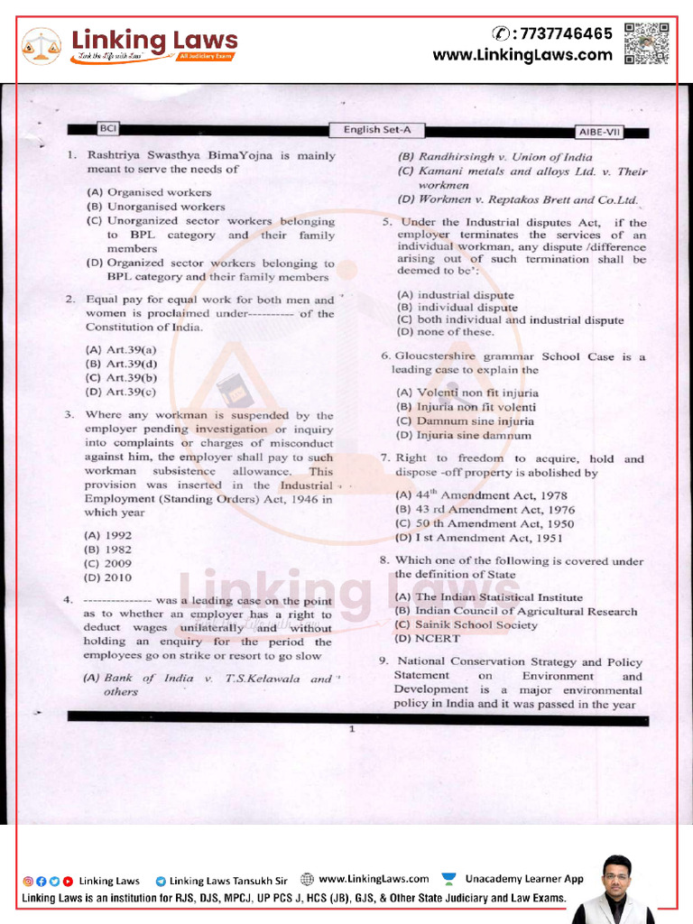 aibe-exam-peper-7-536 | PDF | Damages | Tort