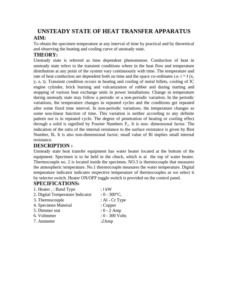 Unsteady State of Heat Transfer NC | PDF | Heat Transfer | Thermal ...