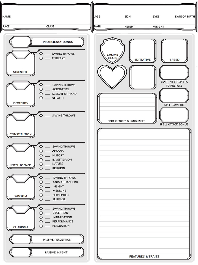 A5 Journal Character Sheet + Spell Sheet 0-9 | PDF